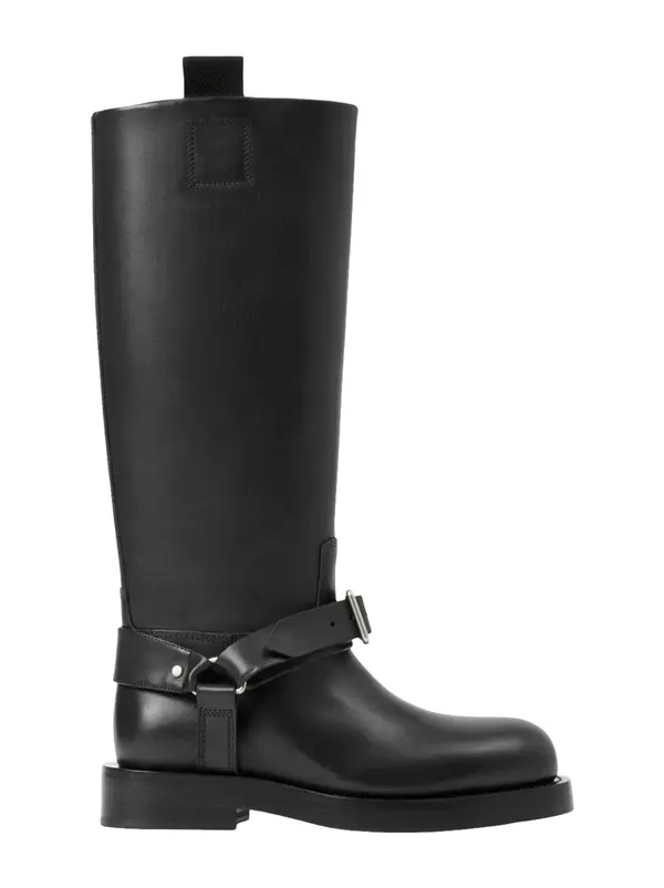 Burberry Saddle Knee-high Leather Boots - Black