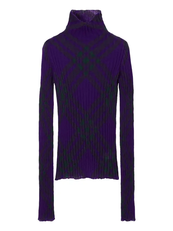Burberry Plaid-check Rib-knit Jumper - Purple