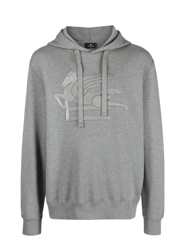 Etro Logo-stamp Cotton Hoodie - Grey