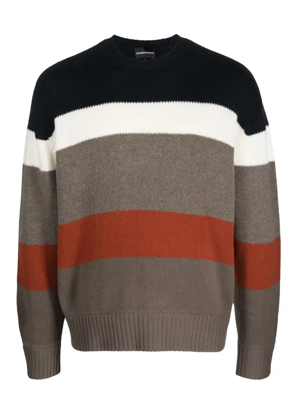 Emporio Armani Intarsia-knit Striped Jumper - Blue