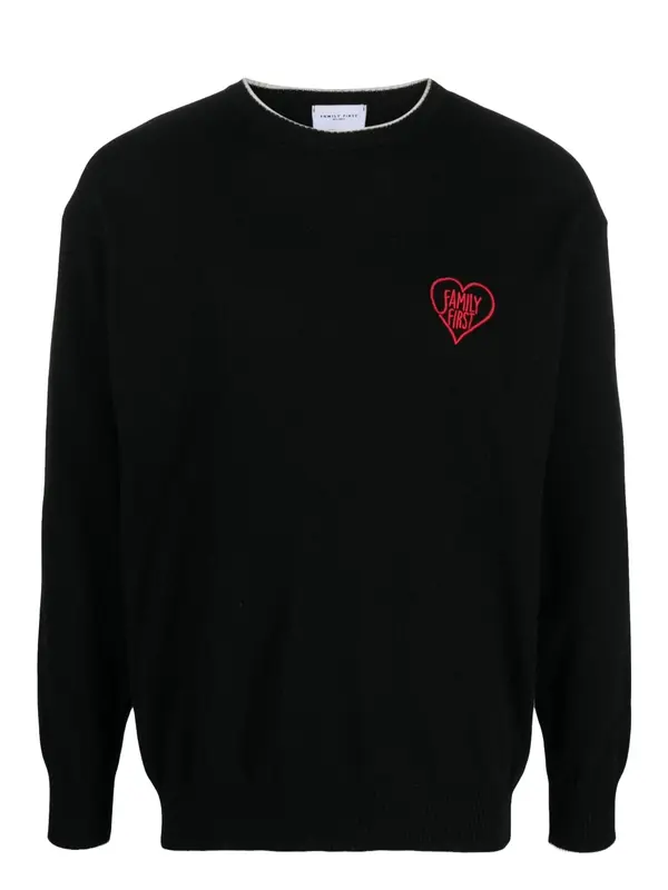 FAMILY FIRST Embroidered-logo Crew-neck Jumper - Black