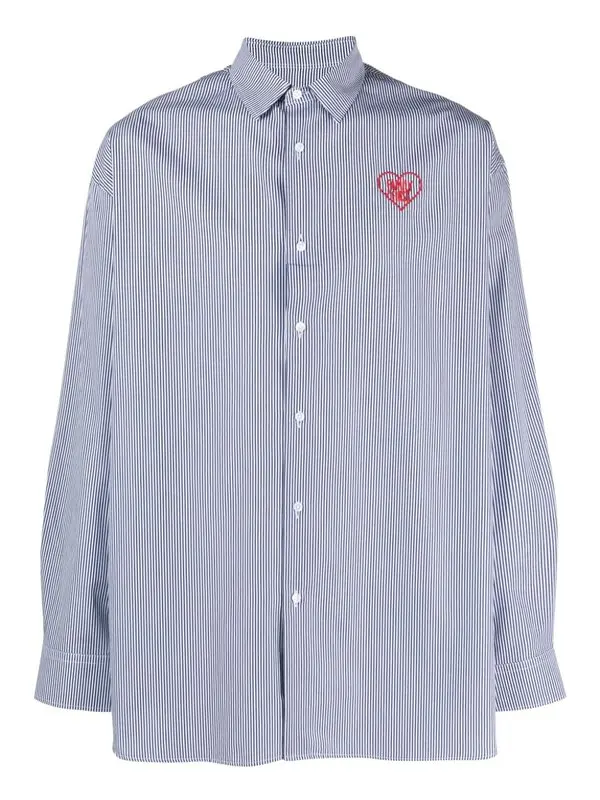 FAMILY FIRST Embroidered-logo Striped Shirt - Blue