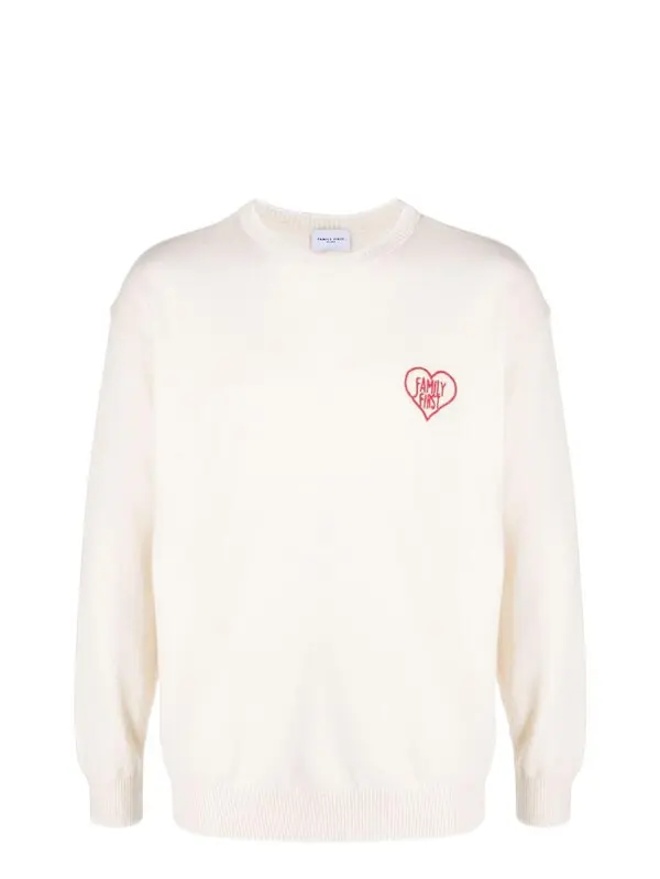 FAMILY FIRST Embroidered-logo Crew-neck Jumper - White