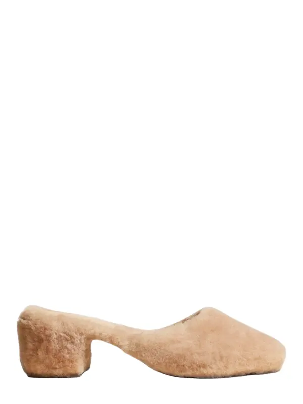 Khaite Clio 50mm Shearling Mules - Neutrals