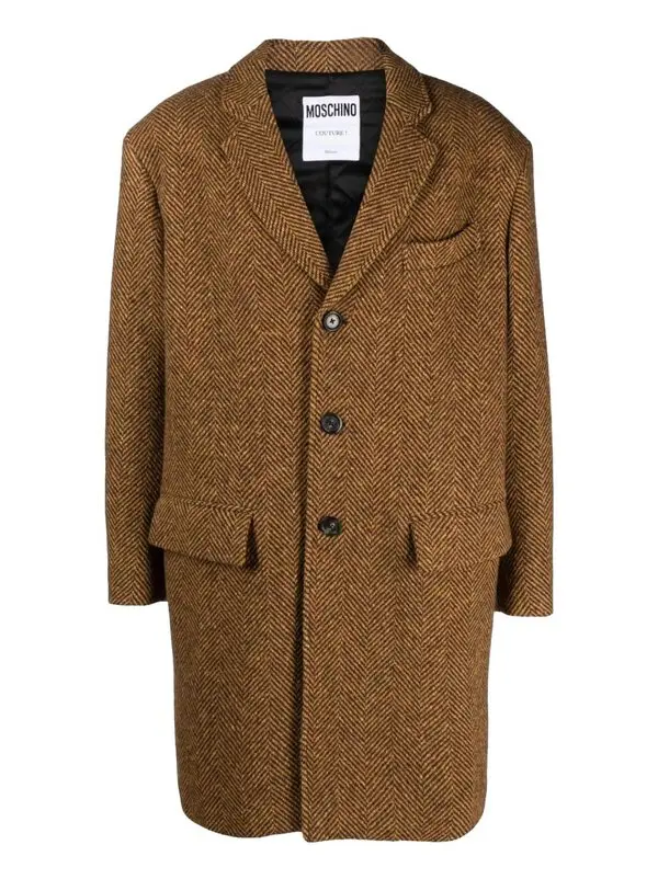Moschino Slogan-print Wool Peacoat - Brown