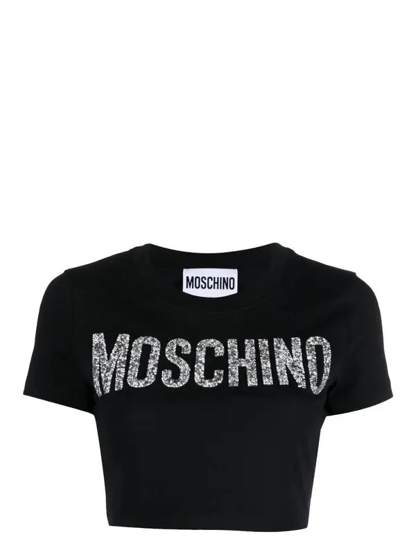 Moschino Logo-embellished Cropped T-shirt - Black