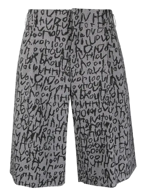 Comme Des Garçons Text-print Plaid Shorts - Grey
