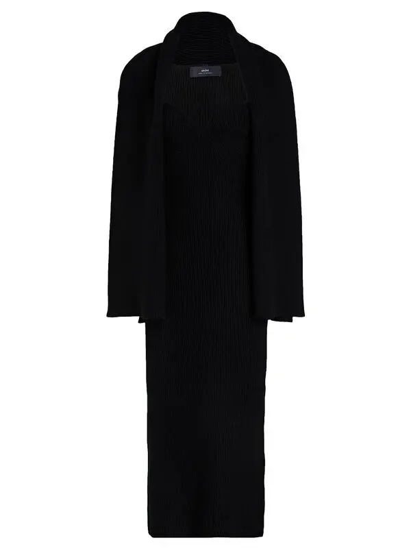 Arch4 Coco Ribbed Cashmere Midi Dress - Black