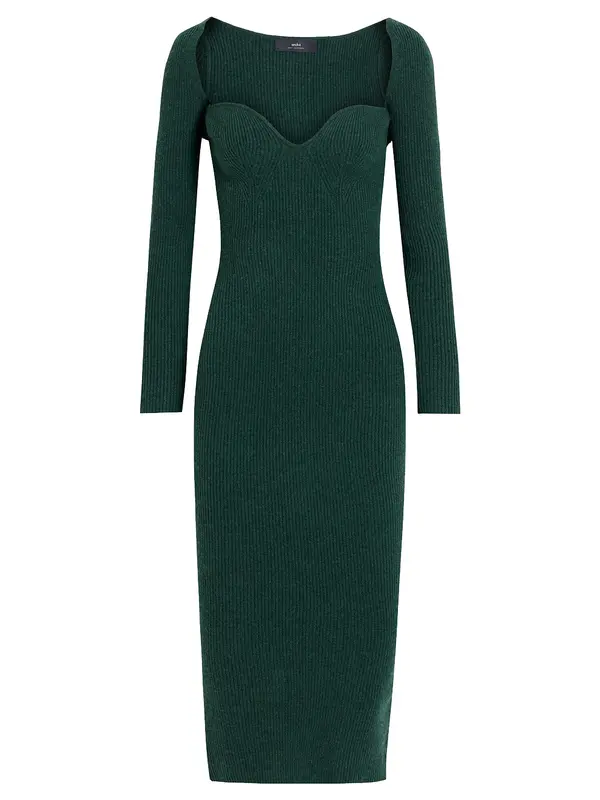 Arch4 Coco Ribbed Cashmere Midi Dress - Dark Green