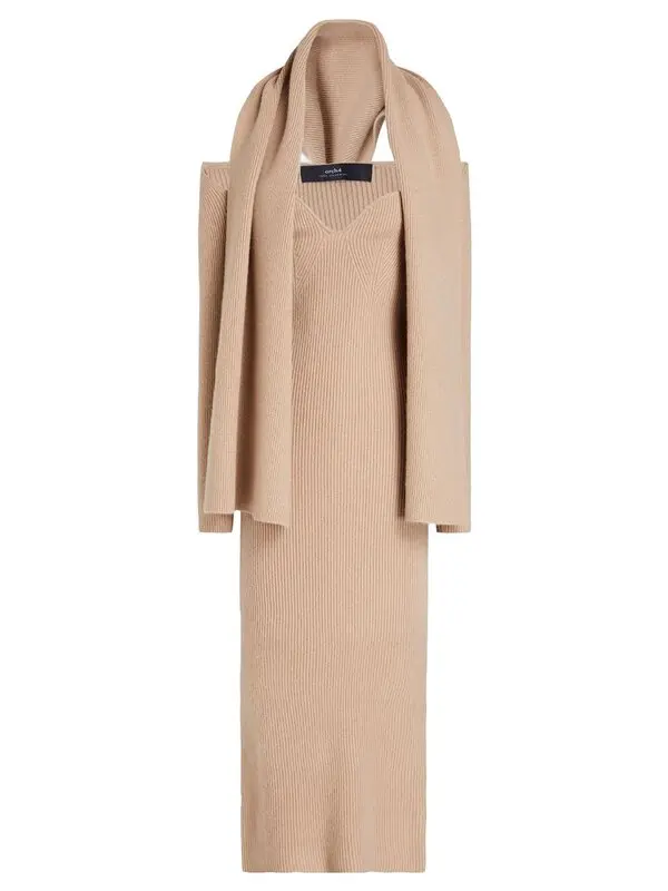 Arch4 Coco Ribbed Cashmere Midi Dress - Sand