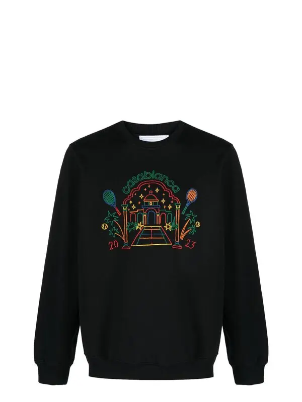 Casablanca Rainbow Crayon Temple Organic-cotton Sweatshirt - Black