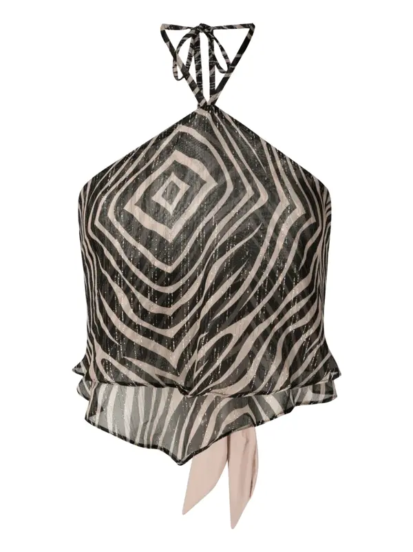 AMIR SLAMA Zebra-print Silk Top - Black