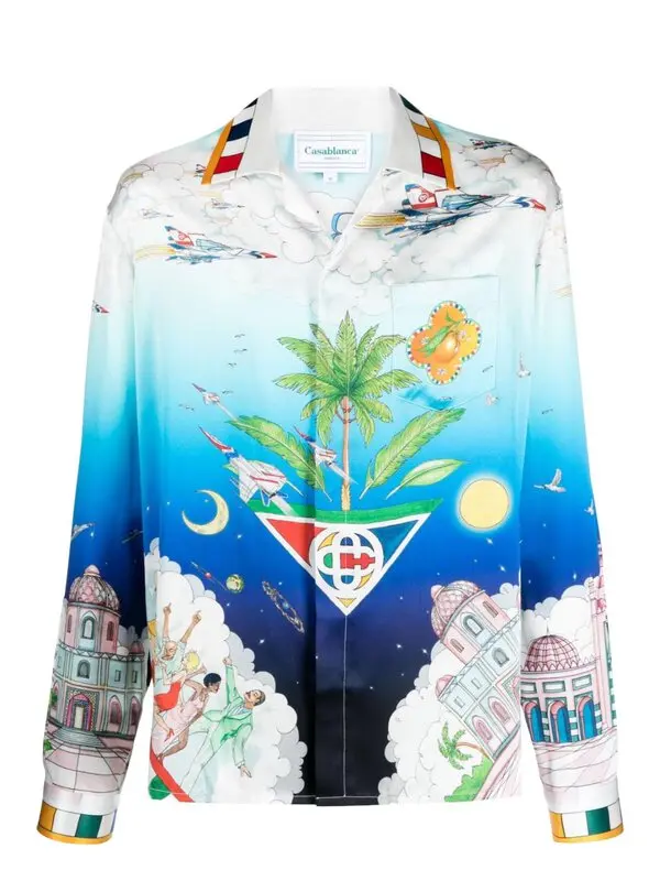 Casablanca Le Dimension Illustration Style-print Shirt - Blue