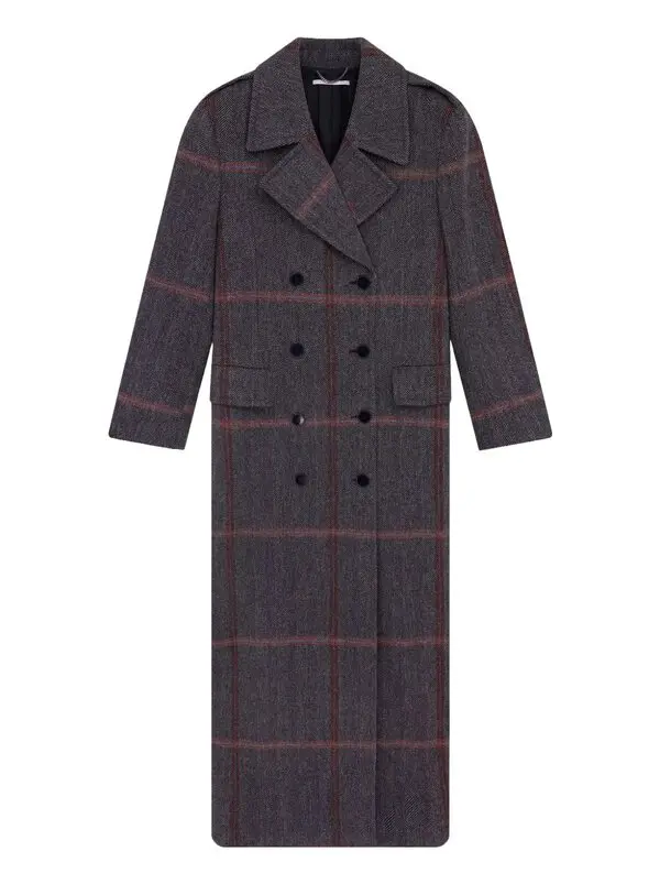 Stella McCartney Checked Wool Maxi Coat - Grey