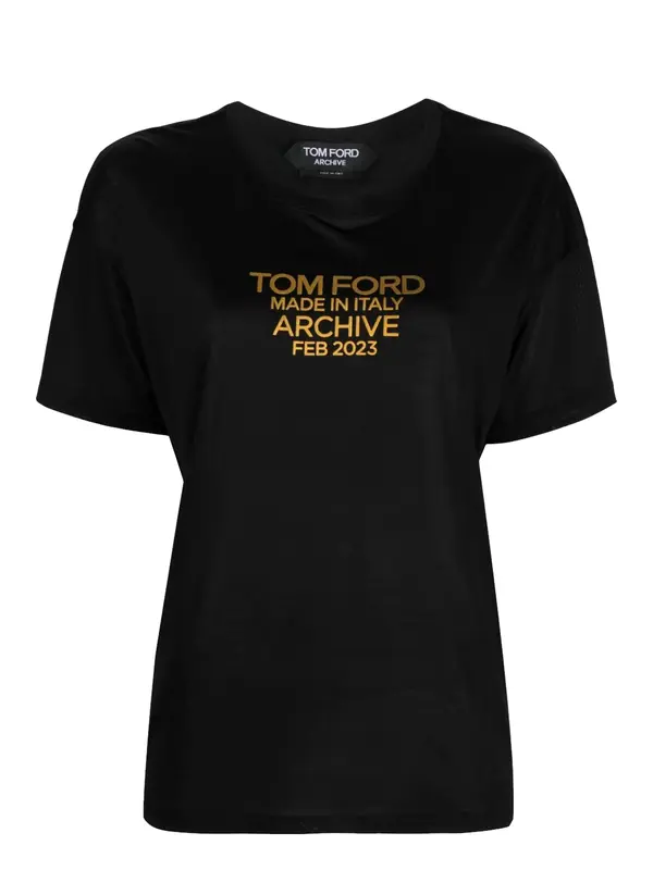 TOM FORD Logo-print Silk T-shirt - Black
