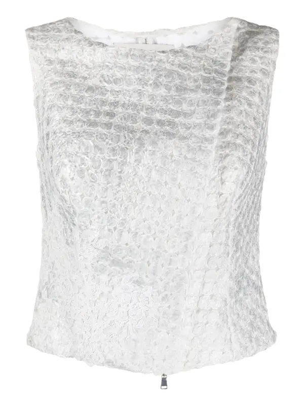 GEMY MAALOUF Embossed Sleeveless Blouse - White