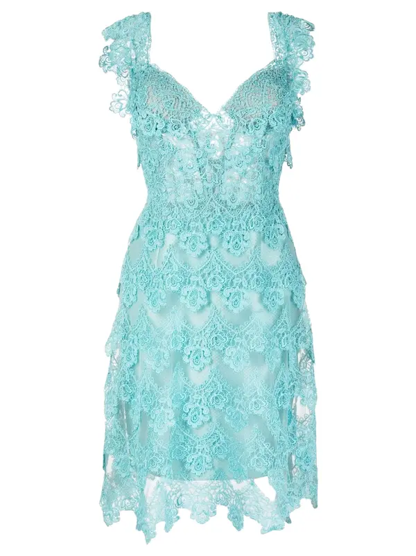 GEMY MAALOUF Guipure Lace Paneled Midi Dress - Blue