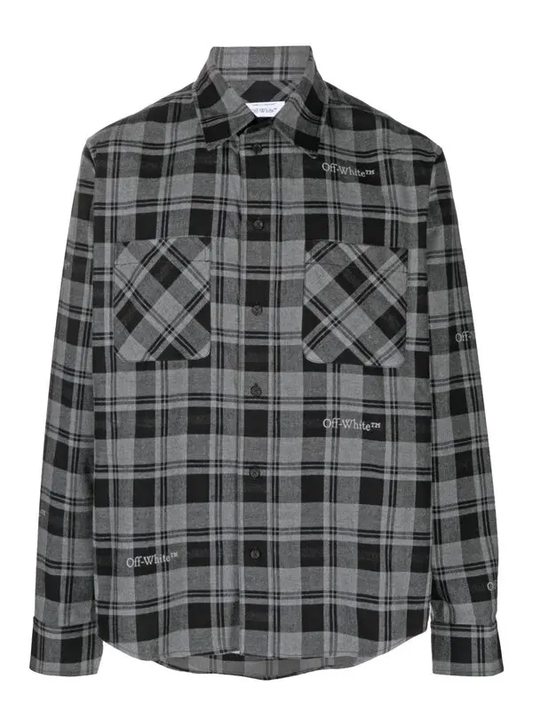 Off-White Logo-embroidered Checked Cotton Shirt - Grey