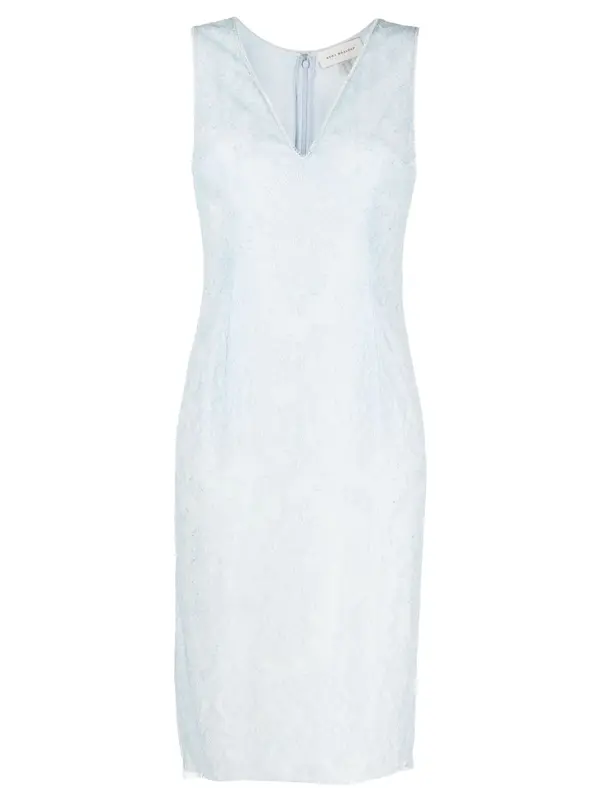 GEMY MAALOUF Chantilly Lace V-neck Midi Dress - Blue