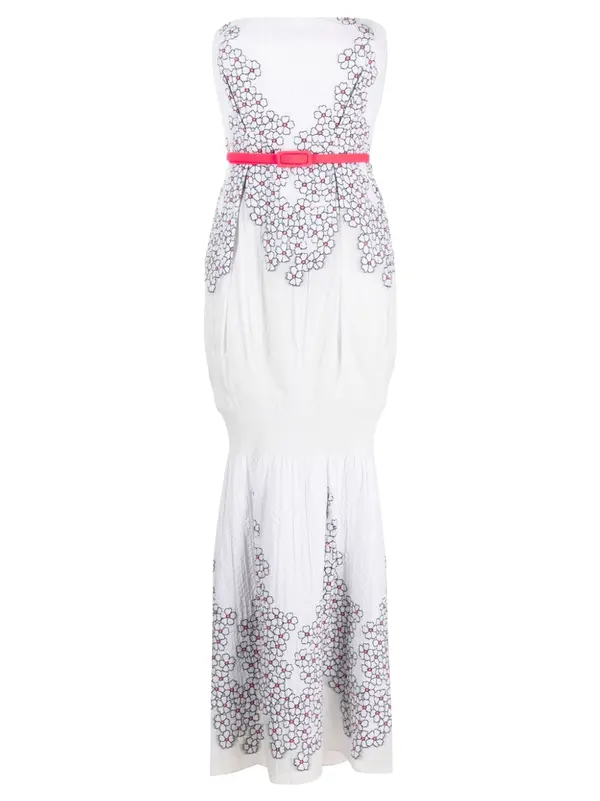 GEMY MAALOUF Floral Appliqué Off-shoulder Maxi Dress - White