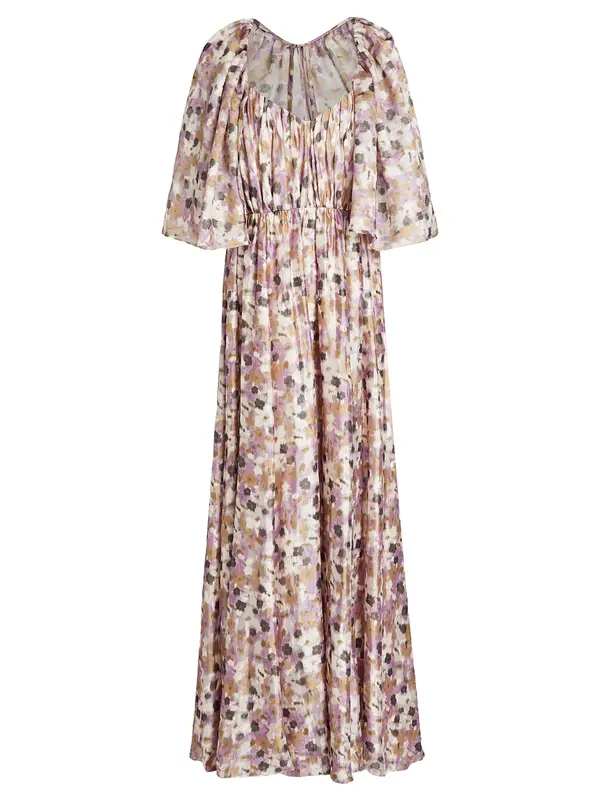 MIKAEL AGHAL Gathered Floral-print Fil Coupé Chiffon Maxi Dress - Lilac