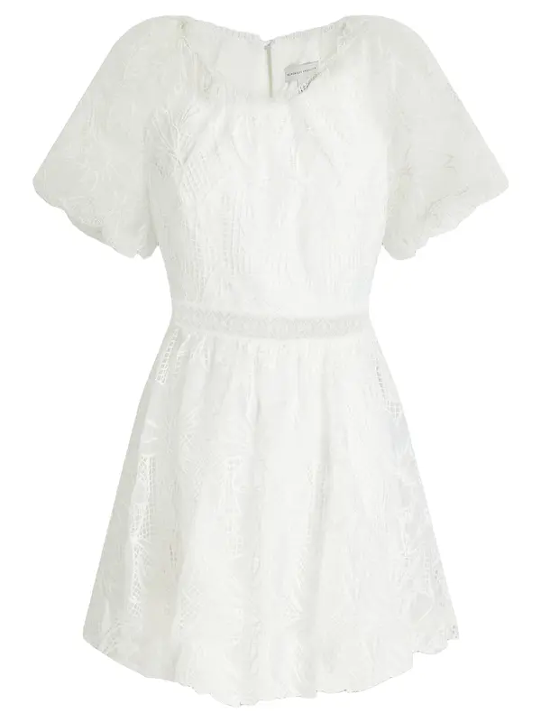 Monique Lhuillier Gathered Guipure Lace Mini Dress - White