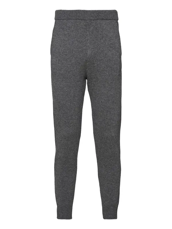 Prada Logo-embroidered Cashmere Trousers - Grey