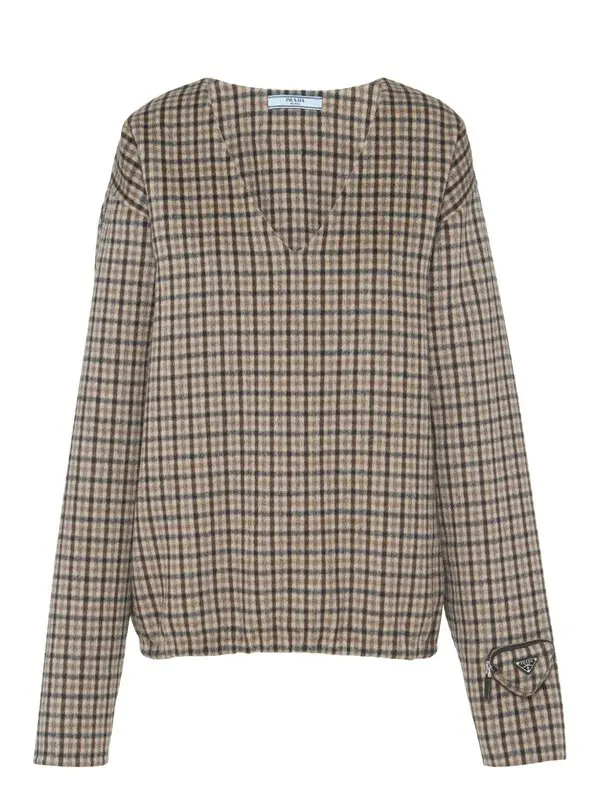 Prada Checked Cashgora Jumper - Neutrals
