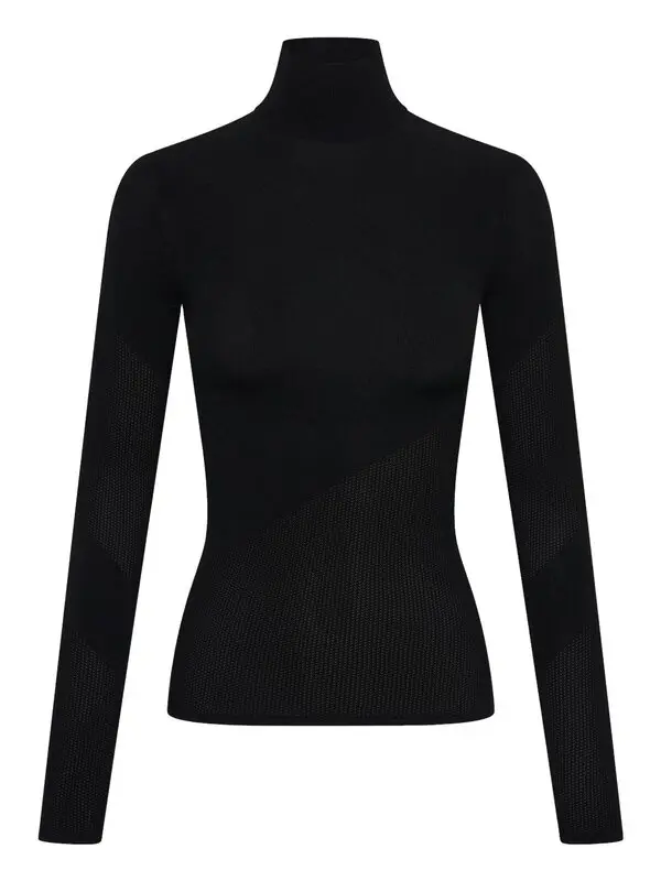 DION LEE Helix Mesh-detail Knitted Top - Black