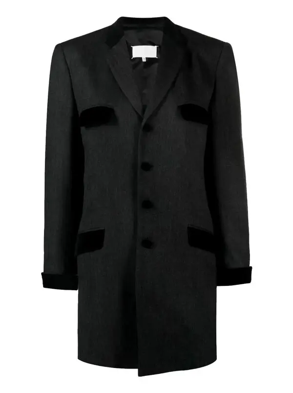 MAISON MARGIELA Velvet-trim Wool Single-breasted Coat - Grey