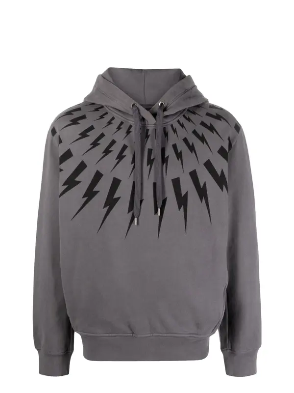 Neil Barrett Thunderbolt Print Cotton Hoodie - Grey