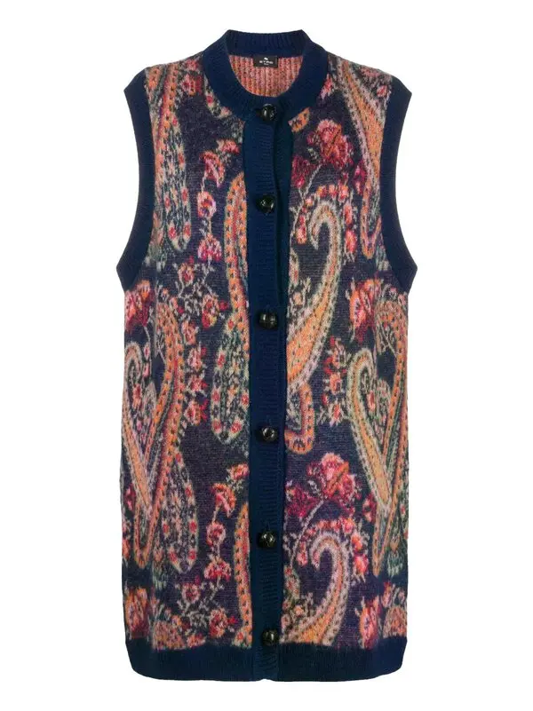 Etro Paisley Intarsia-knit Vest - Blue