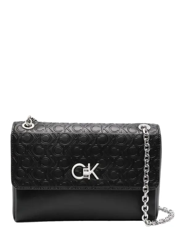 Calvin Klein Logo Debossed Faux Leather Shoulder Bag - Black