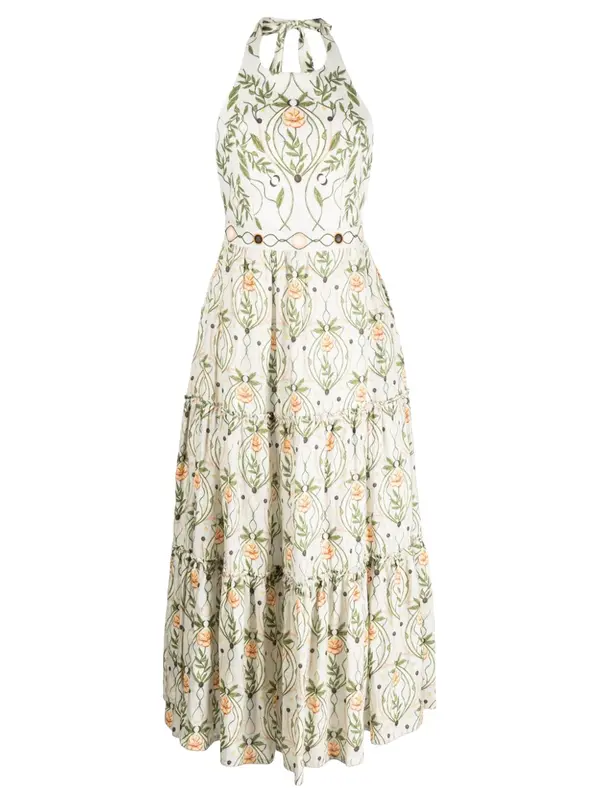 Agua Bendita Consuelo Lunar Floral Dress - Green