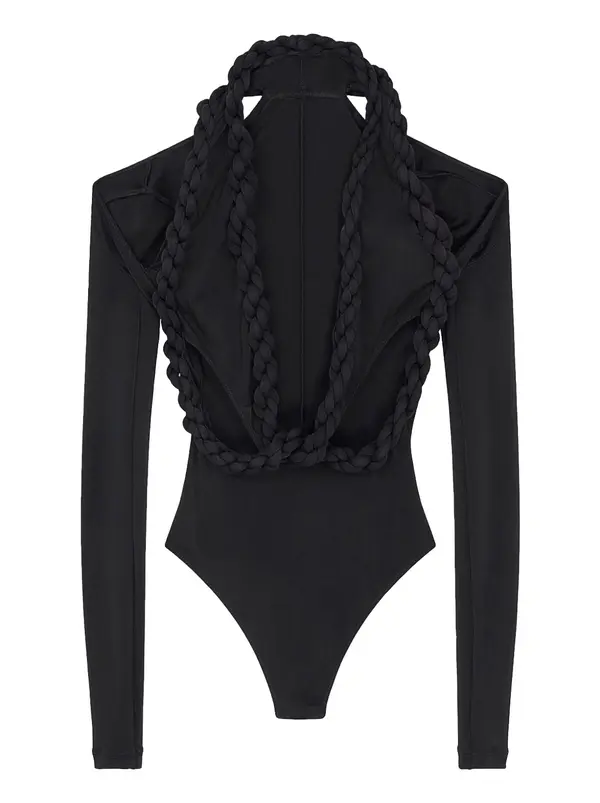 Stella McCartney Cut-out Braided Bodysuit - Black