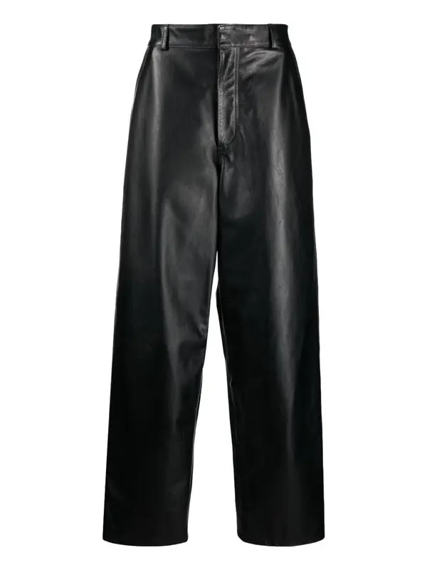 Gcds Wide-leg Leather Trousers - Black