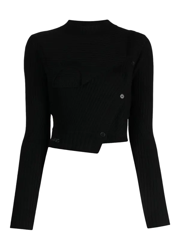 FENG CHEN WANG Asymmetric Ribbed-knit Jumper - Black