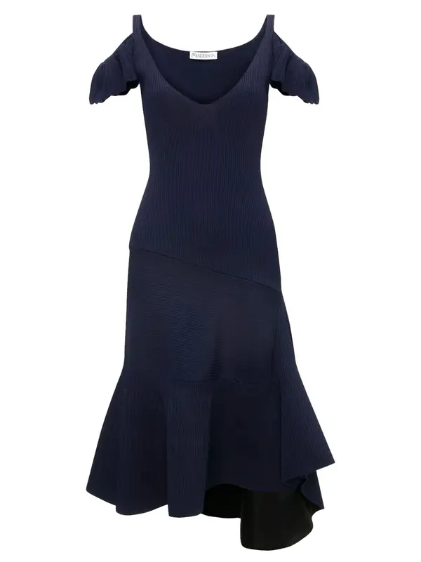JW Anderson Cold-shoulder Ruffled Midi Dress - Blue