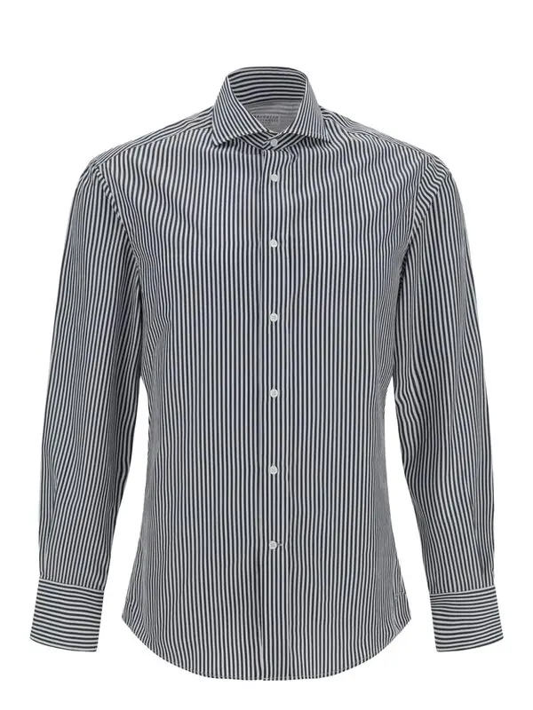 Brunello Cucinelli Stripe-print Cotton Shirt - Blue