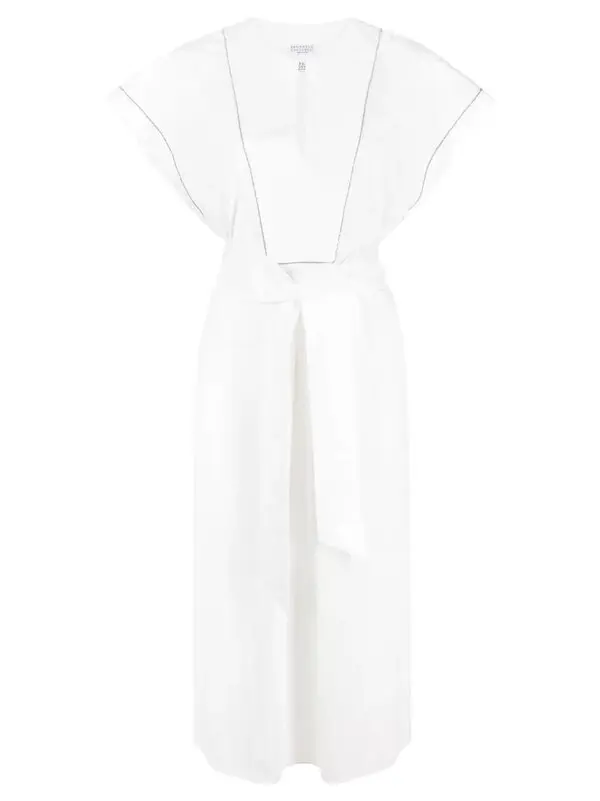 Brunello Cucinelli Cap-sleeve Belted Cotton Dress - White