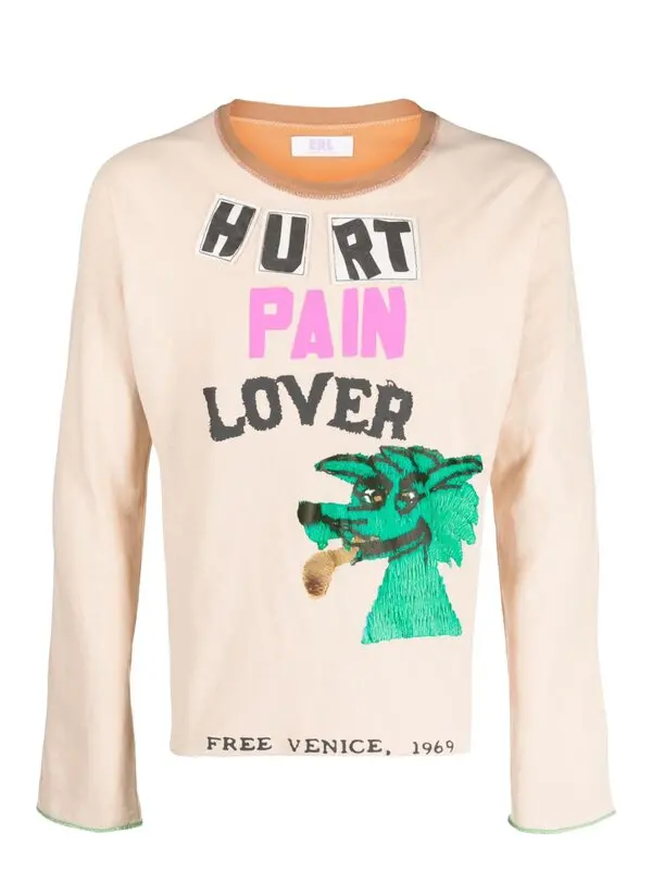 ERL Slogan-print Long-sleeve T-shirt - Neutrals