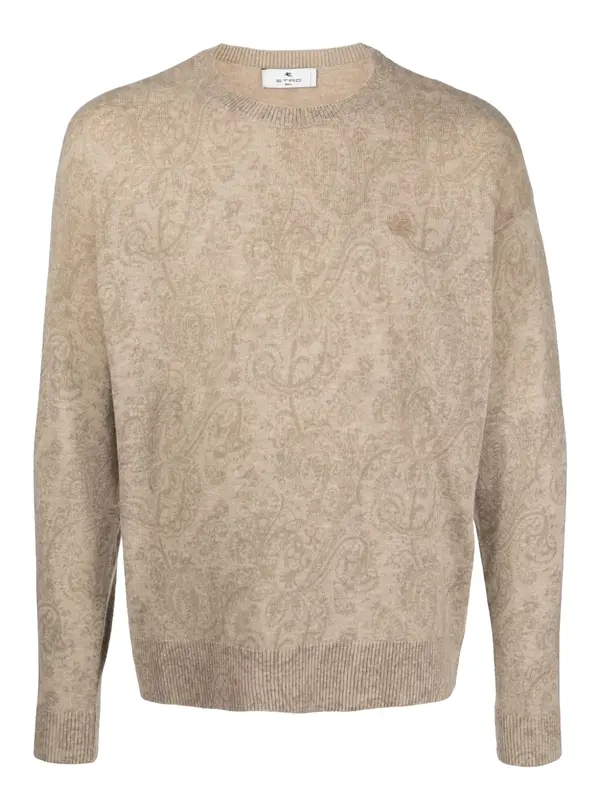 Etro Logo-embroidered Wool Jumper - Neutrals