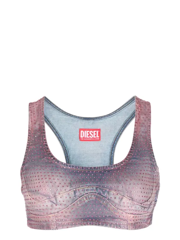 Diesel Rhinestone-embellished Cropped Denim Top - Pink