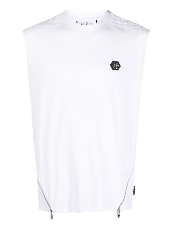 Philipp Plein Hexagon Zip-detailed Quilted Tank Top - White
