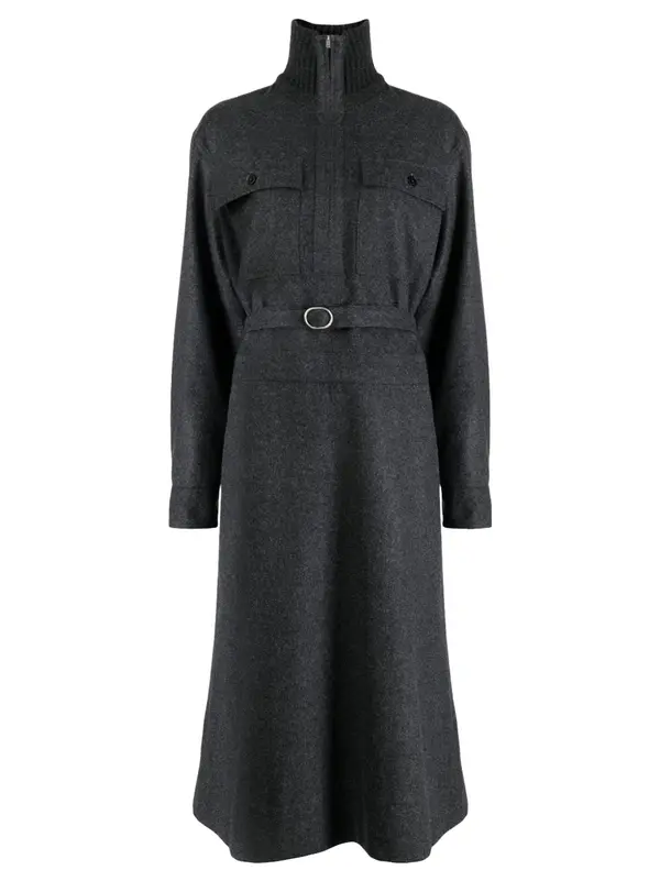 JIL SANDER Long-sleeve Belted Midi Shirtdress - Grey