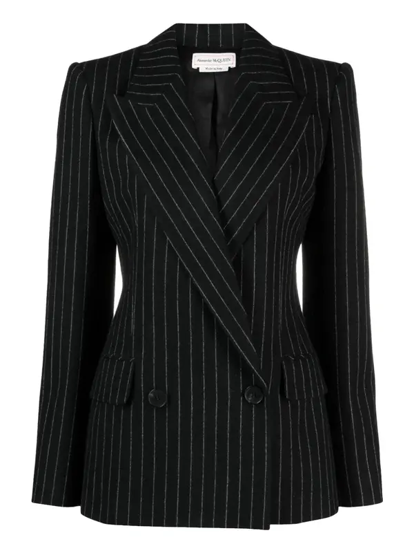 Alexander McQueen Striped Double-breasted Blazer - Black