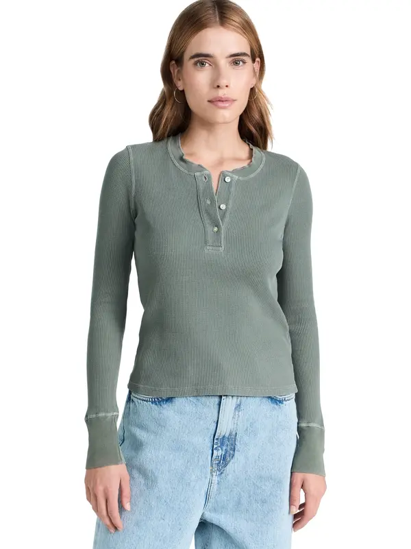 AMO Thermal Henley Tee - Tea Leaf