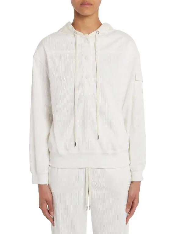 Moncler Stretch Corduroy Popover Hoodie - White