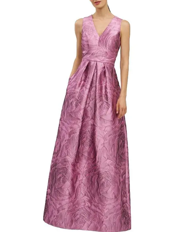 KAY UNGER Mariah Crinkle Pleated Gown - Heather Rose