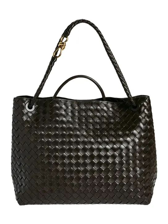 Bottega Veneta Large Andiamo Intrecciato Leather Shoulder Bag - Fondant/ Brass